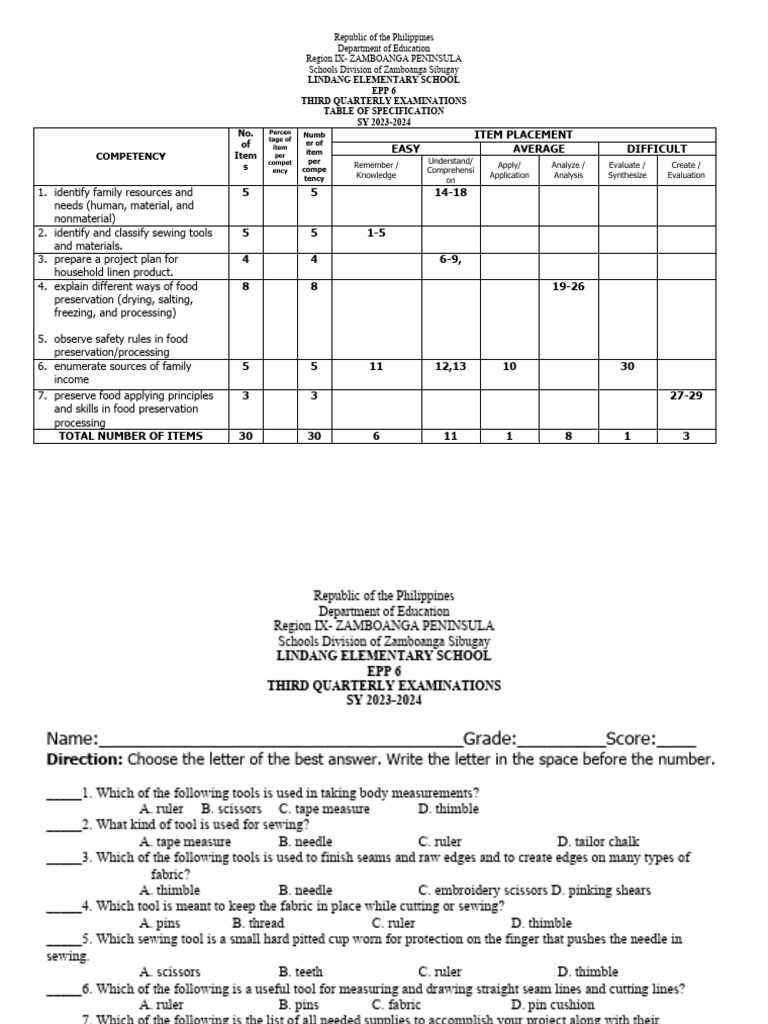 PT - EPP HE 6 - Q3 Edited | PDF | Sewing | Food Preservation