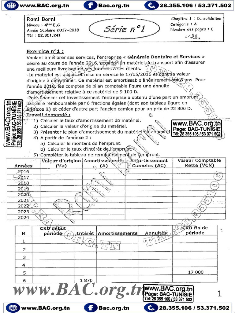 Série N°1 (A) Avec Correction - Gestion - Bac Economie Et Gestion | PDF