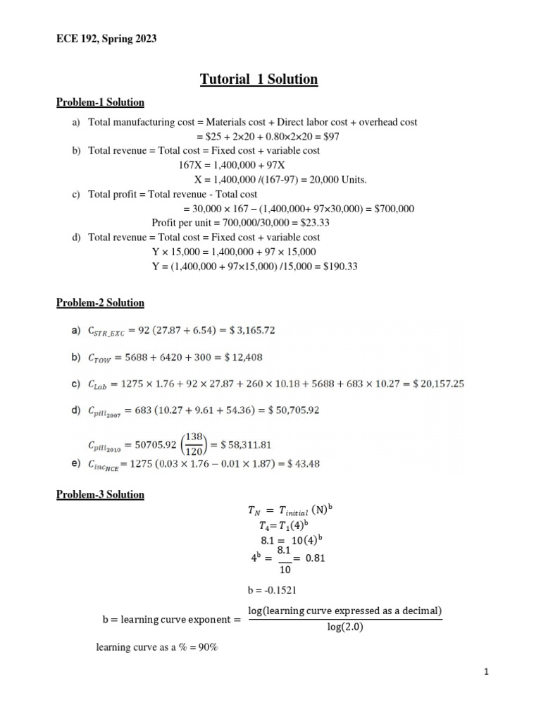 Tutorial 1 Solution | PDF | Cost | Economics Tutorial 1 Solution | PDF | Cost | Economics