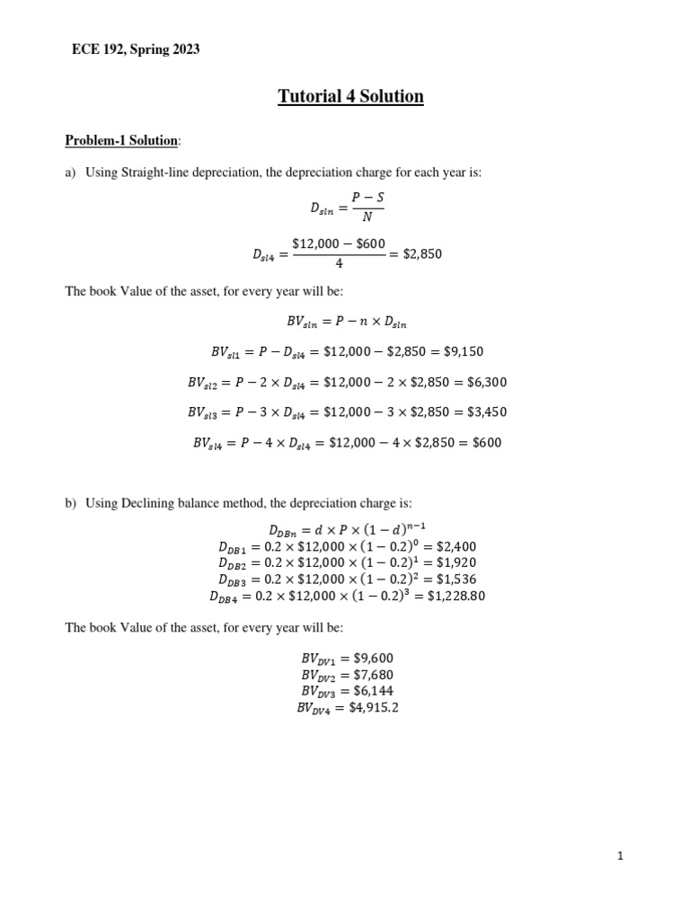Tutorial 4 Solution | Download Free PDF | Depreciation | Book Value