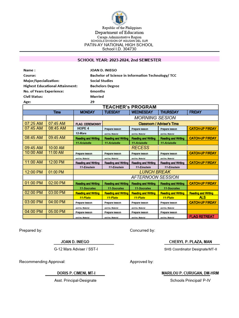 TEACHERs-PROGRAM PNHS Q2 2023-24 PLAZA | PDF | Science | Schools