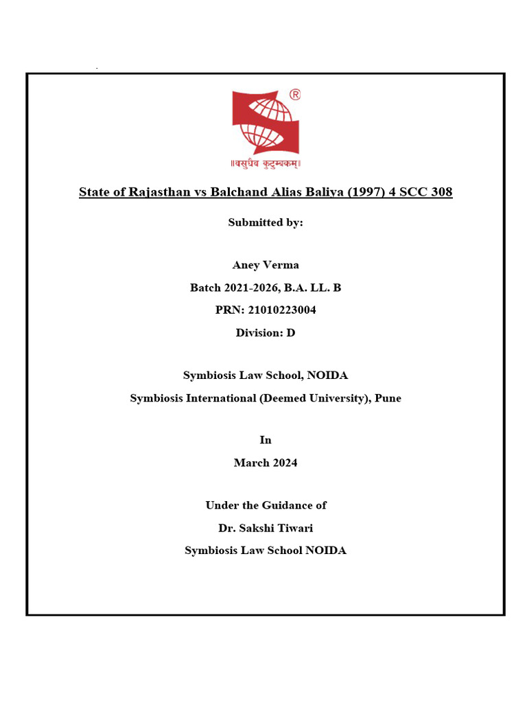 Rajasthan v. Balchand Case Analysis | PDF | Bail | Burden Of Proof (Law)