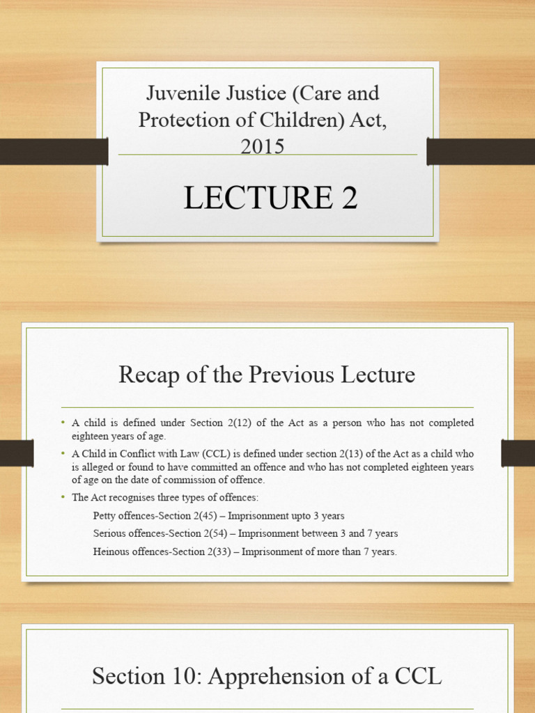 Lecture 2 Juvenile Justice Act | PDF | Bail | Juvenile Delinquency