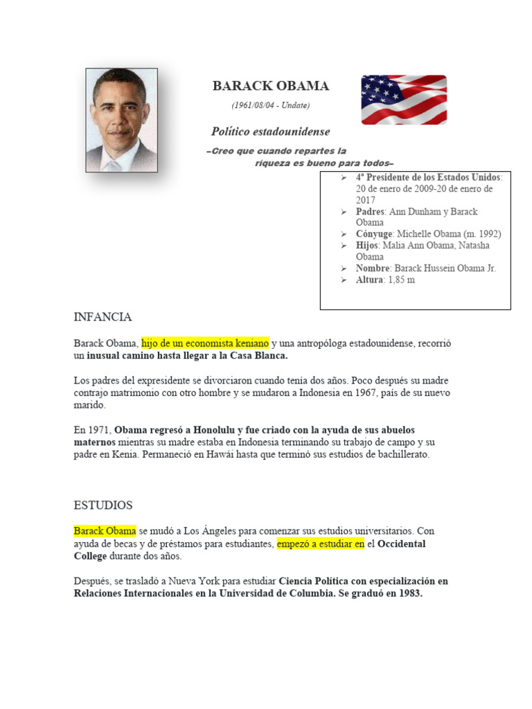 Biografia Barack Obama | PDF | Barack Obama | Presidentes de los ...