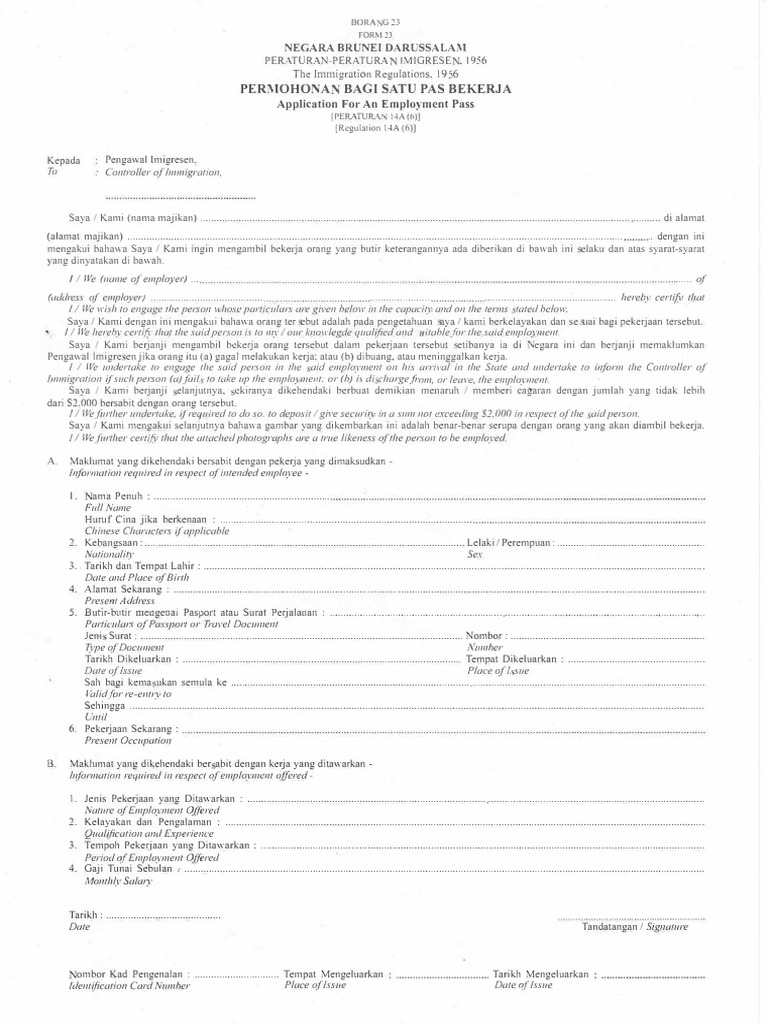 Permohonan Pas Bekerja Brunei | PDF