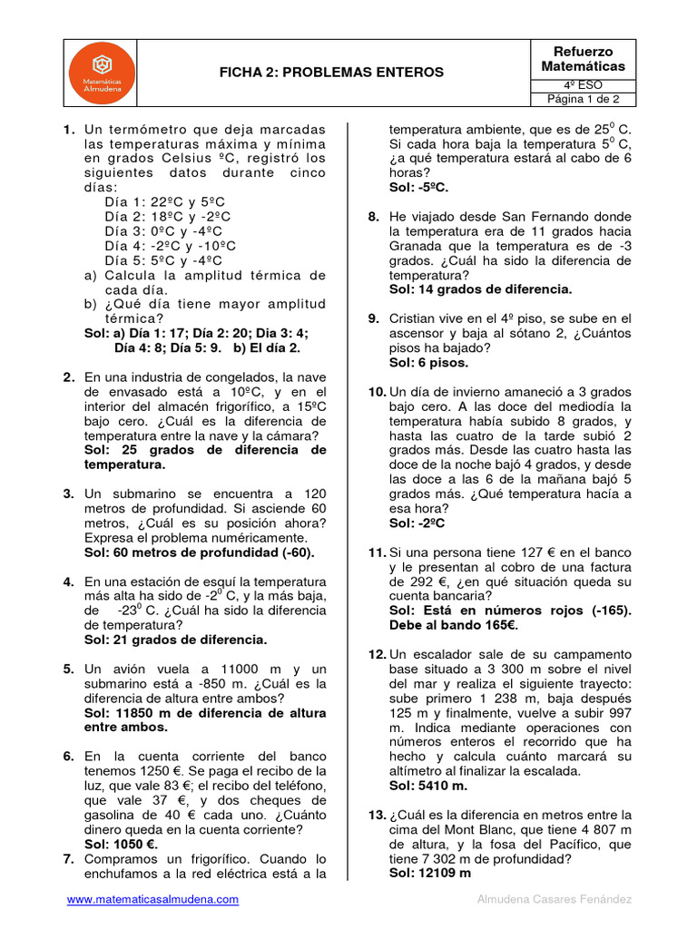 Ficha 02 Problemas Enteros Web | PDF