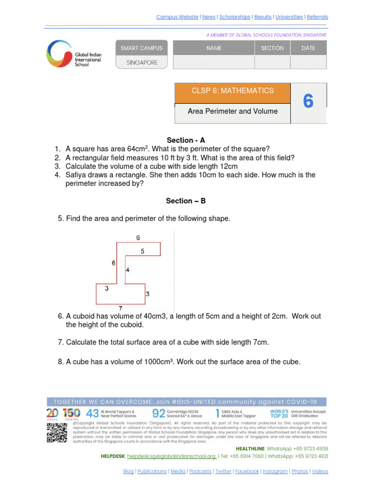 Cube Volume and Perimeter Exercises | PDF | Area | Volume