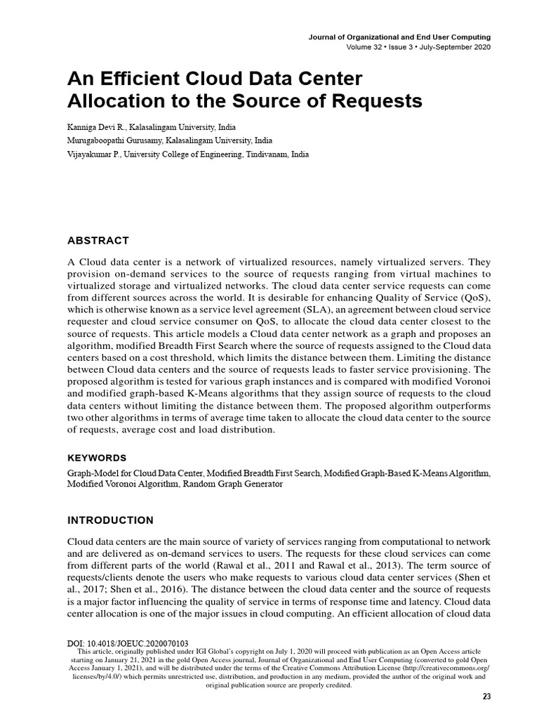 An Efficient Cloud Data Center Allocation To The S Pdf Computer Science Combinatorics