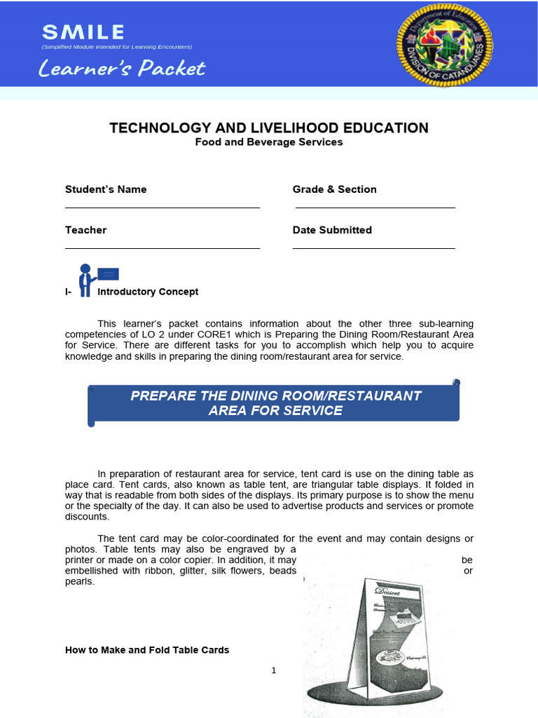 Tle-Fbs LP 3 | PDF | Tableware | Hygiene