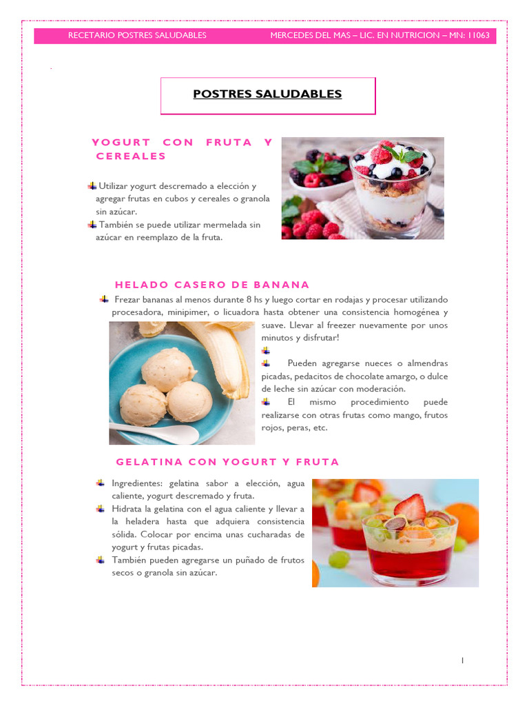 Recetario Postres Saludables | PDF | Postres | Chocolate