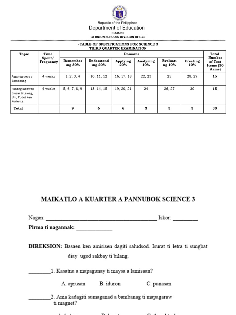 CHECKED Q3 Science 3 PT | PDF