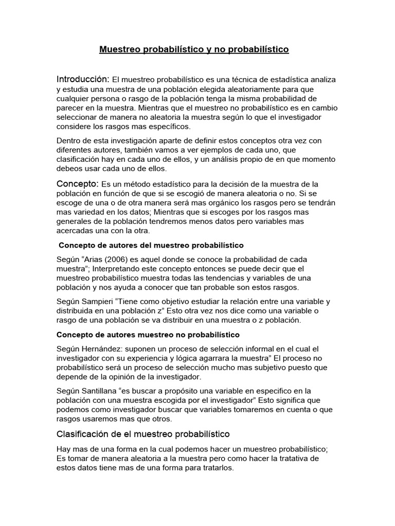 Muestreo Probabilístico y No Probabilístico | PDF | Muestreo ...