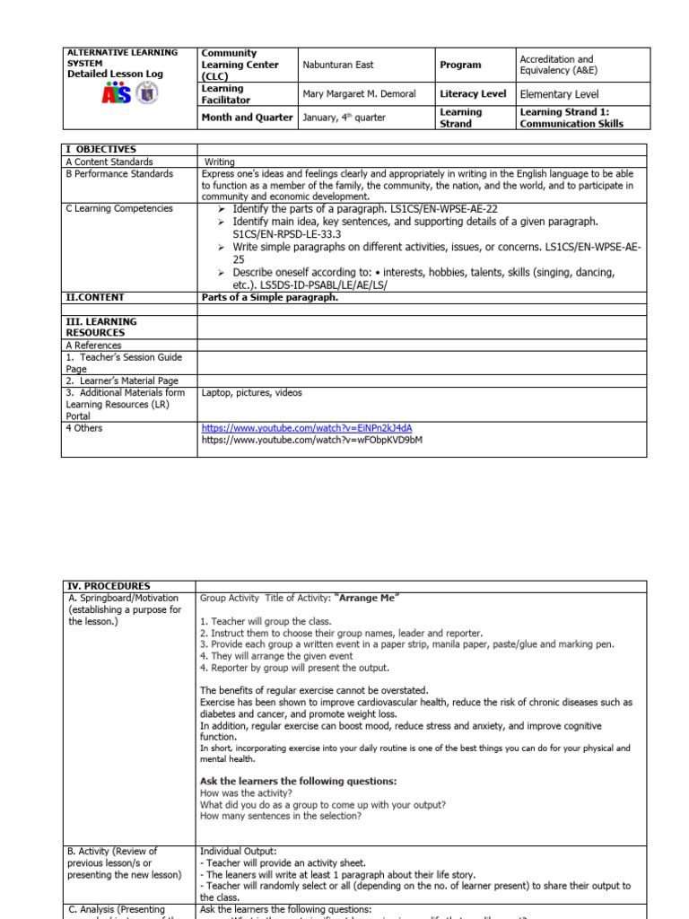 Lesson Plan | PDF | Paragraph | Learning