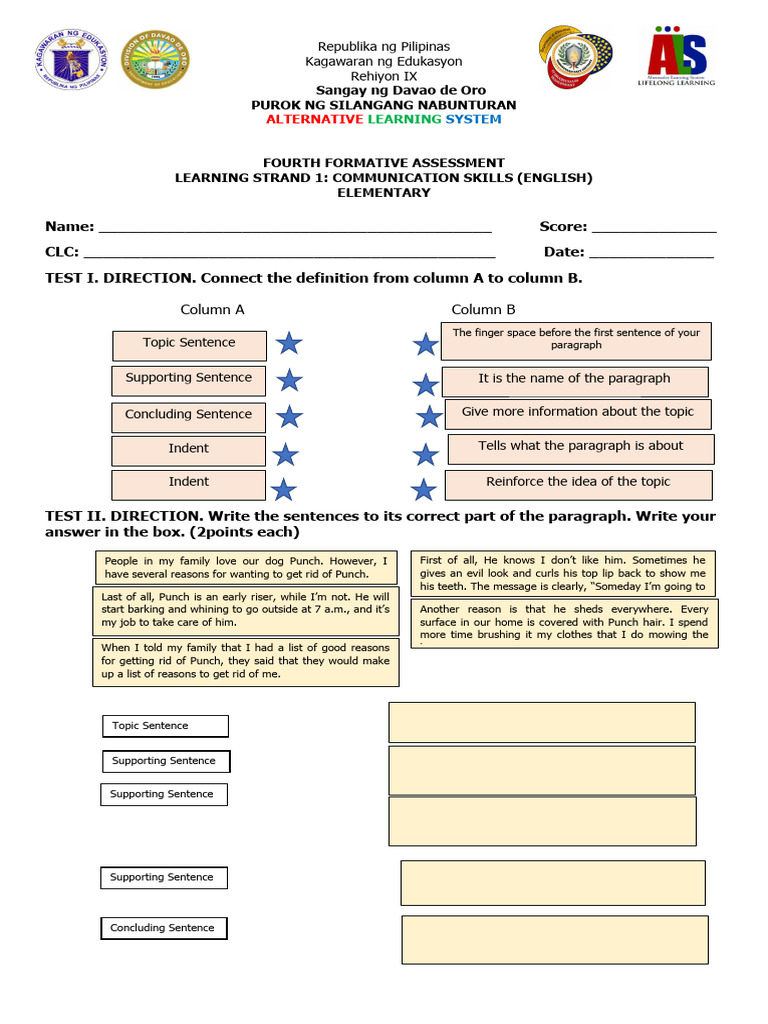 Fourth Formative Assessment Key | PDF | Paragraph