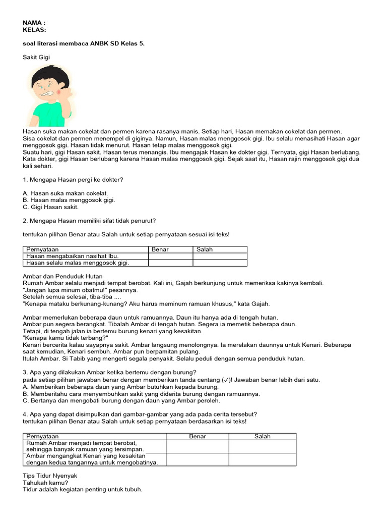 Berikut Contoh Soal Literasi Membaca ANBK SD Kelas 5 | PDF