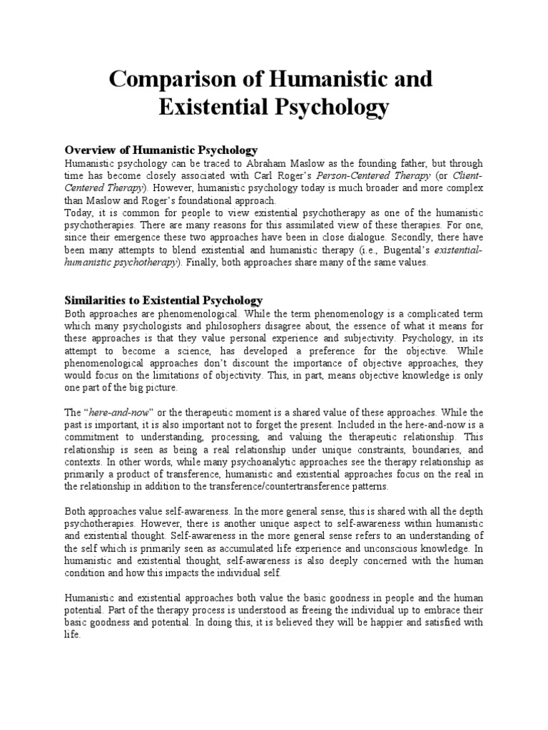 Comparison of Humanistic and Existential Psychology | Humanistic ...