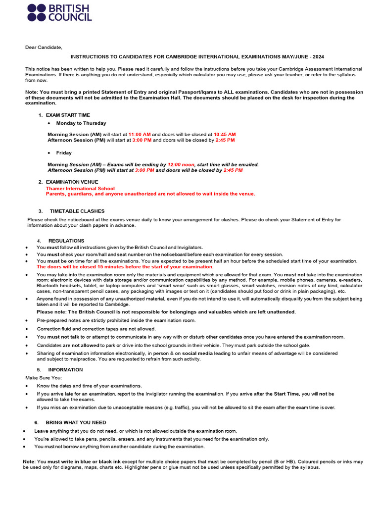 Cambridge Examination Rules and Followups For Jeddah Candidates | PDF ...