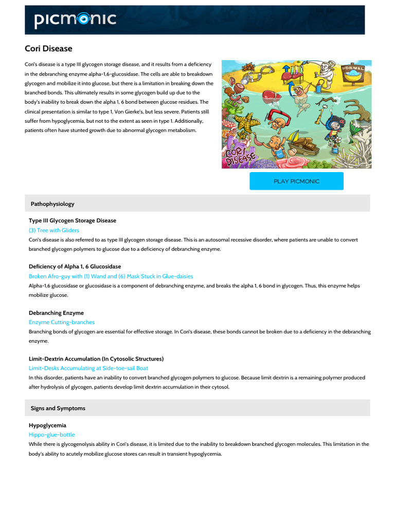 Cori Disease Picmonic | PDF | Glycogen | Medical Specialties