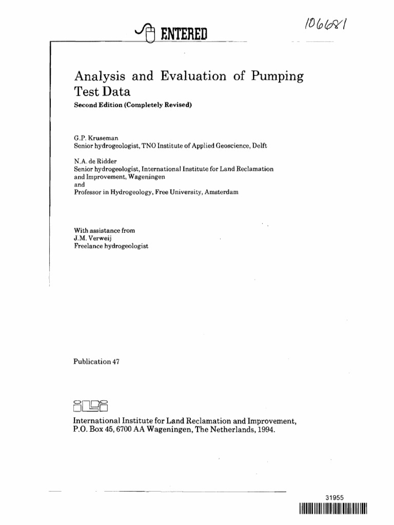 Entered: Analysis and Evaluation of Pumping Test Data | PDF | Aquifer ...