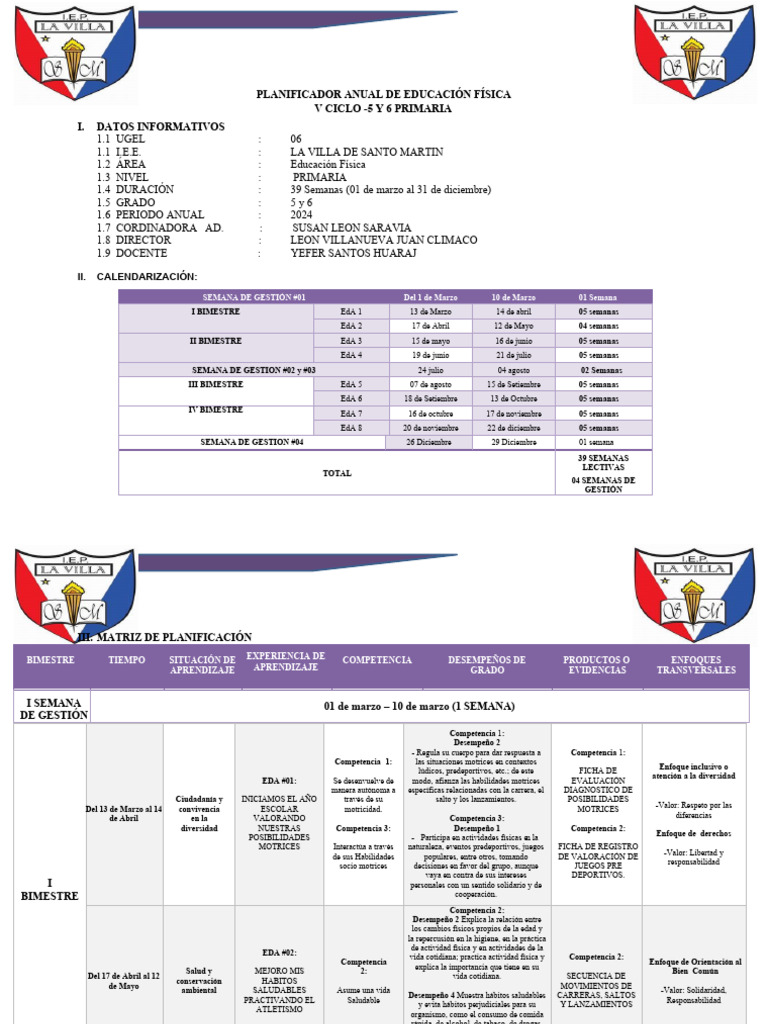 Planificador Anual 6to Primaria | PDF