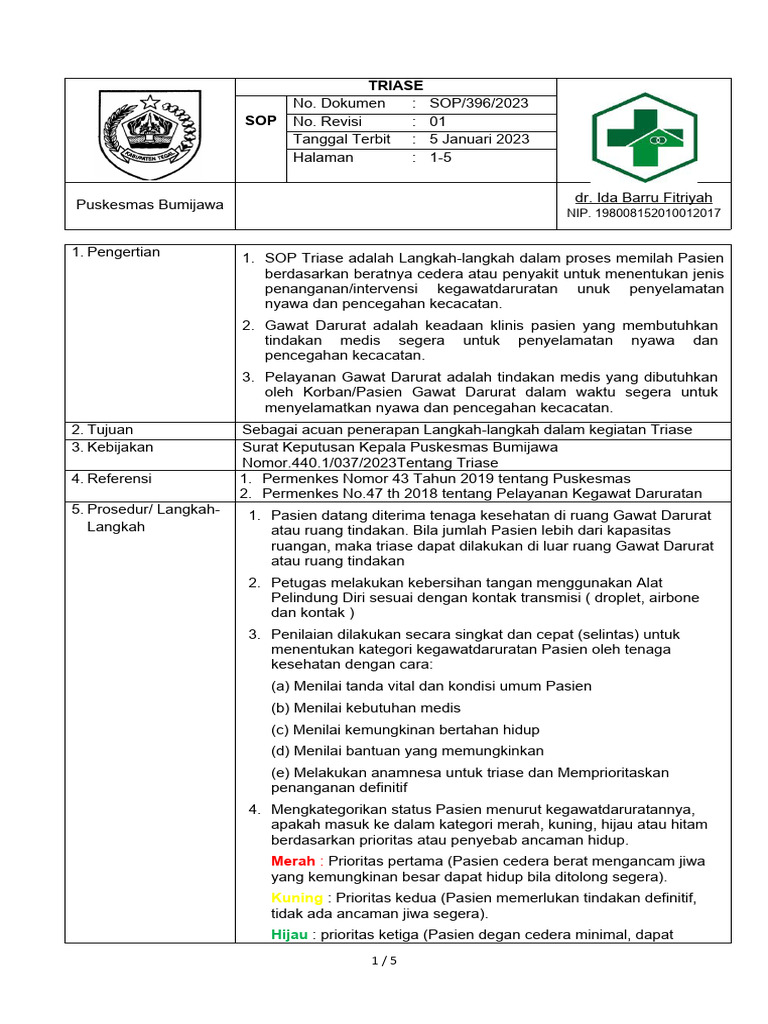 SOP TRIASE Edit | PDF