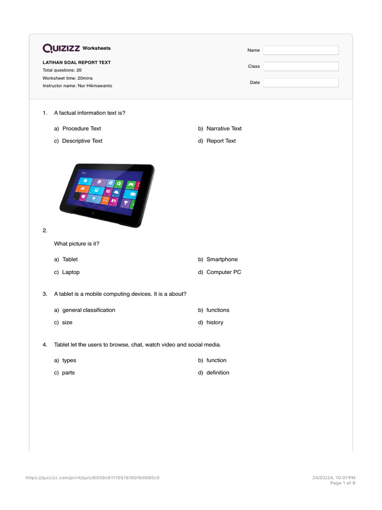 Latihan Soal Report Text Quizizz | PDF | Bamboo | Fish