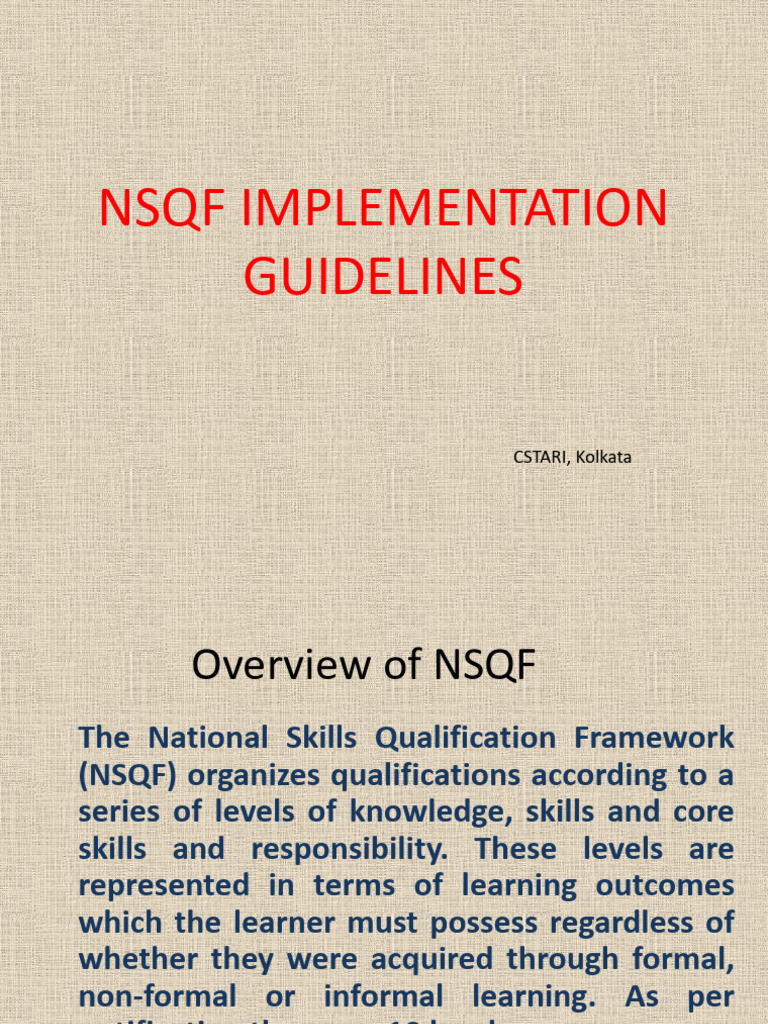NSQF Implementation Guidelines: CSTARI, Kolkata | PDF | Educational ...