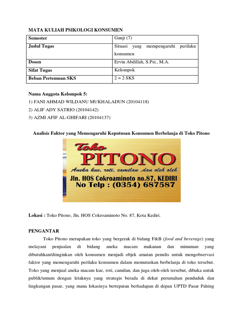 Analisis Perilaku Konsumen Toko Pitono | PDF
