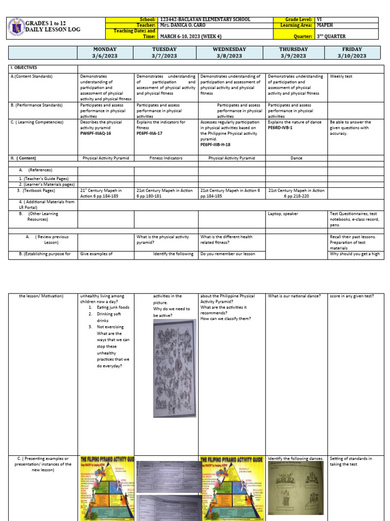 DLL - Mapeh 6 - Q3 - W4 | PDF | Learning | Teachers