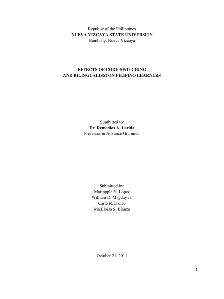 Effects of Bilingual and Code-Switching in Filipino Learns | PDF ...