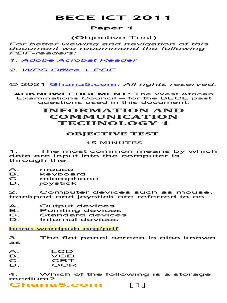 B ICT 2011 Paper-1 Q-Only | PDF | Graphical User Interfaces | Computer Data Storage