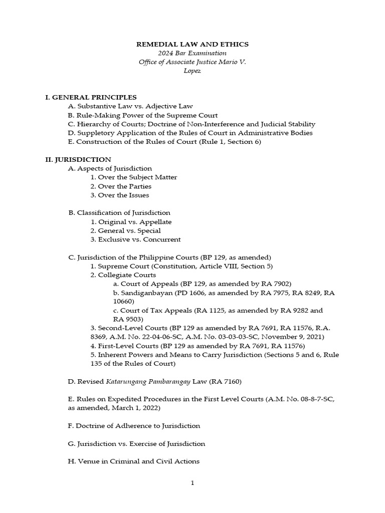 Remedial Law and Ethics | PDF | Jurisdiction | Evidence (Law)
