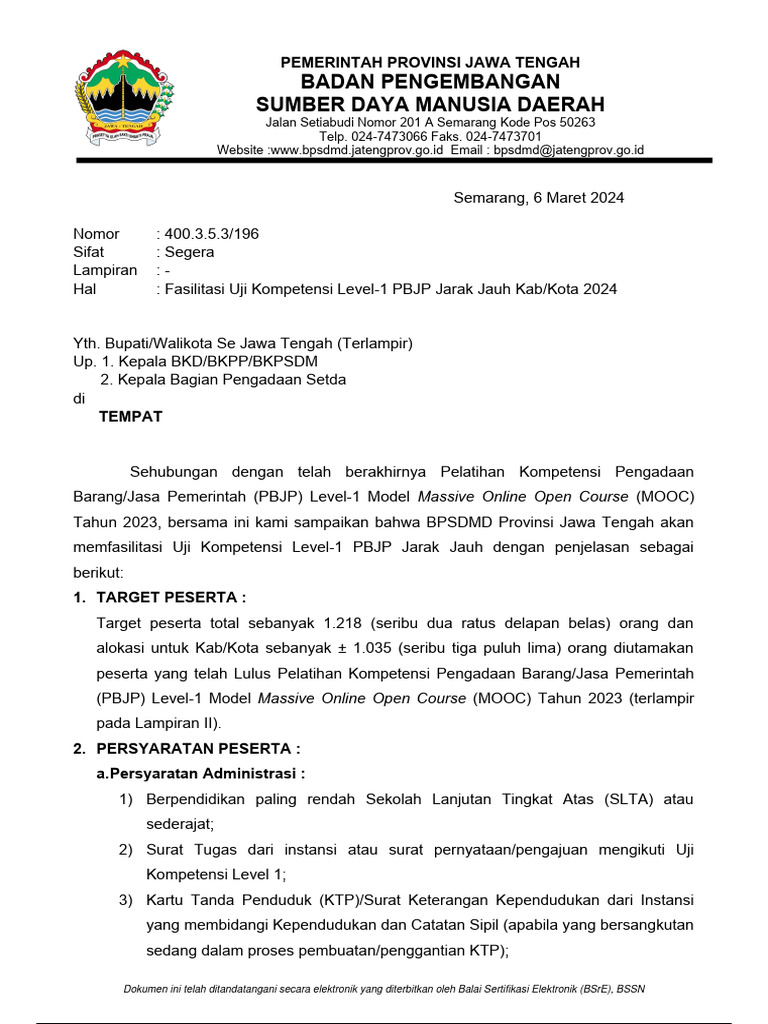 Surat Edaran Level 1 Kab Kot 2024 | PDF