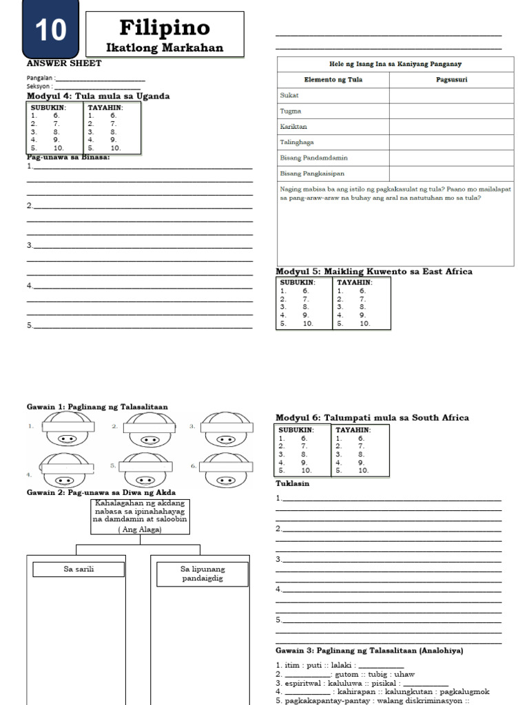 Fil10 Q3 Mod4 6 Answer - Sheet | PDF