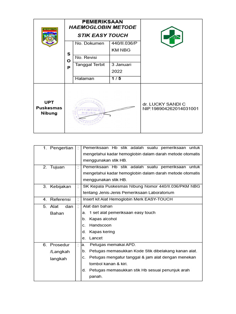 Pemeriksaan Hb Stik Easy Touch | PDF