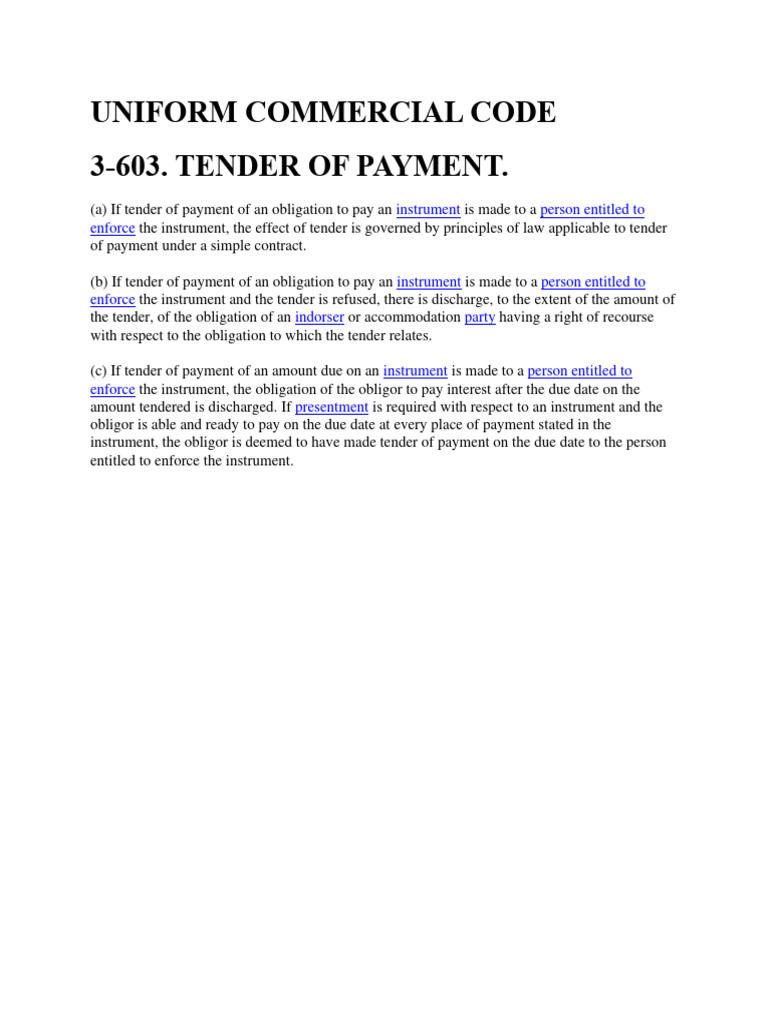 Ucc3-603 Tender of Payment | PDF