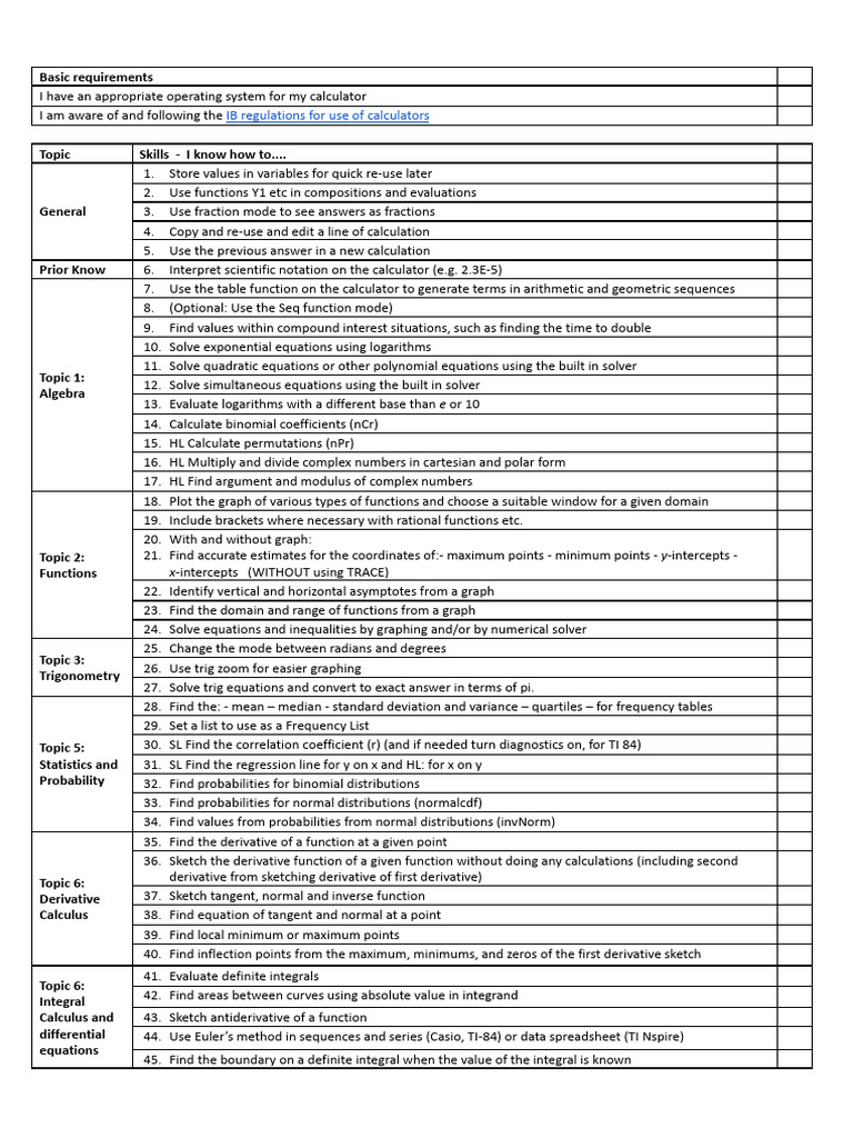 IB Math AA Calculator Skills Guide | PDF | Function (Mathematics ...