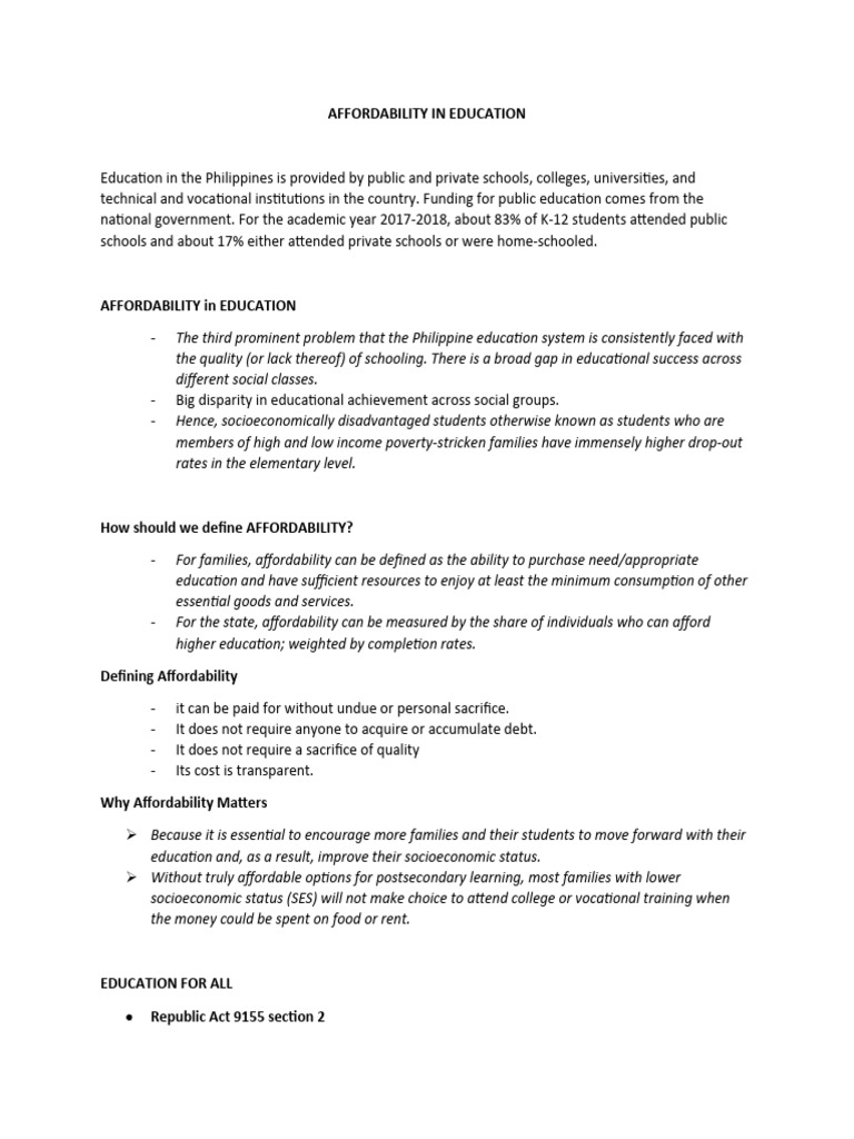 Affordability in Philippine Education | PDF | Secondary Education ...