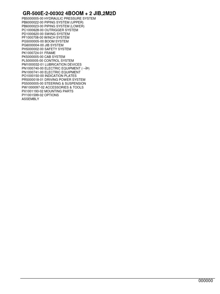 Tadano GR-500E Parts List Overview | PDF | Crane (Machine) | Valve