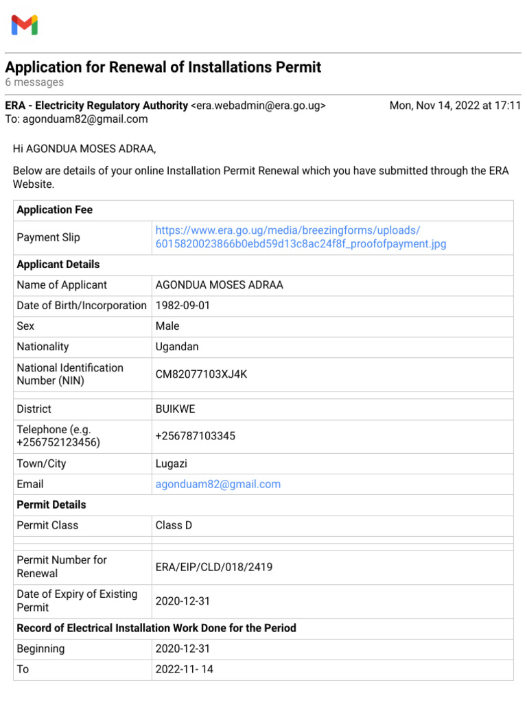 Gmail - Application For Renewal of Installations Permit | PDF | Service Industries ...