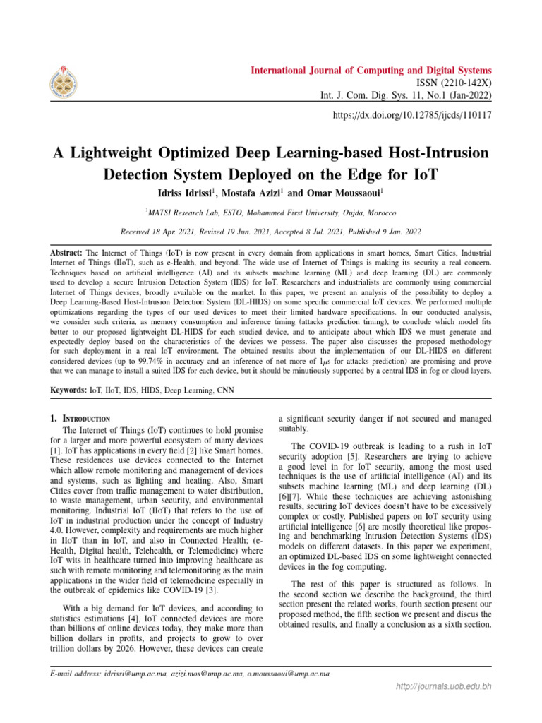 2021 A - Lightweight - Optimized - Deep - Learning - Ba | PDF | Internet Of Things | Deep Learning