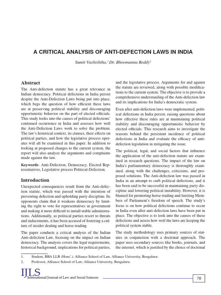 Analysis of India's Anti-Defection Law | PDF | Democracy | Political ...