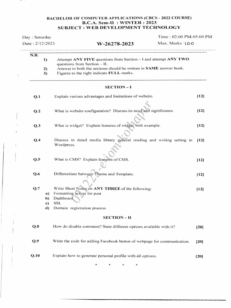 BCA Sem-II (2022) Winter 2023 | PDF BCA Sem-II (2022) Winter 2023 | PDF