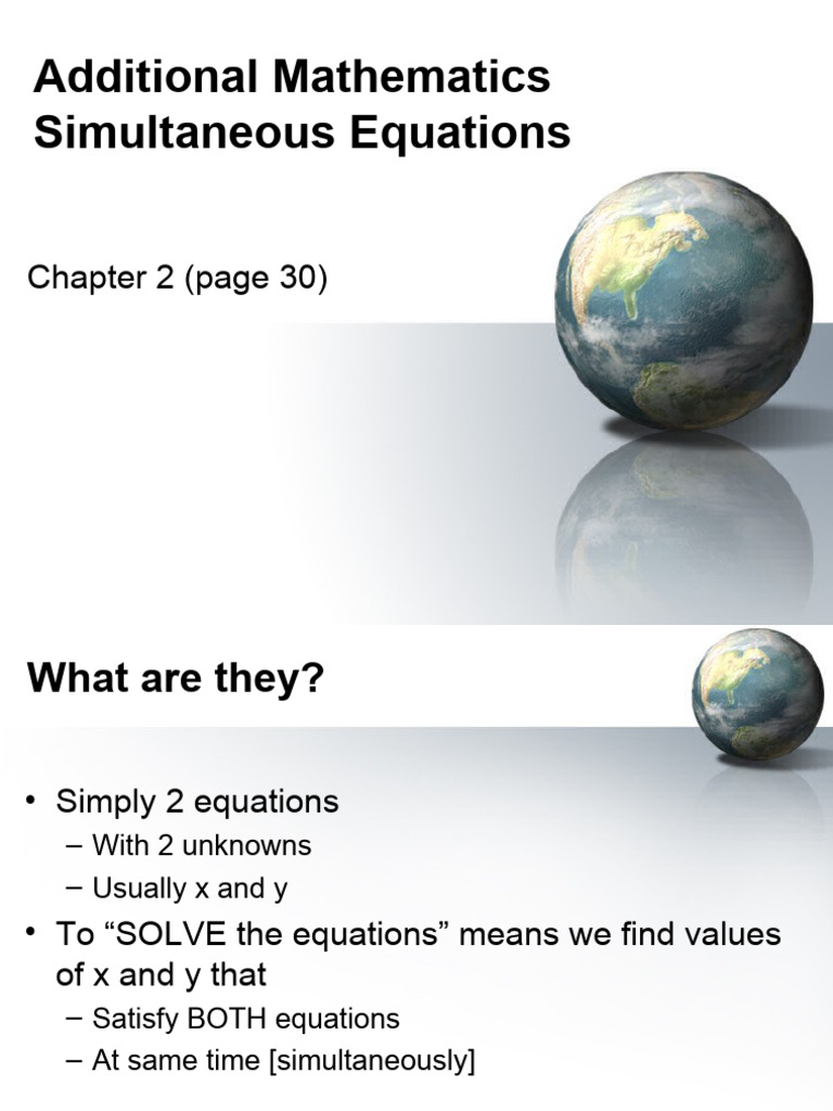 Additional Mathematics Simultaneous Equations: Chapter 2 (Page 30 ...