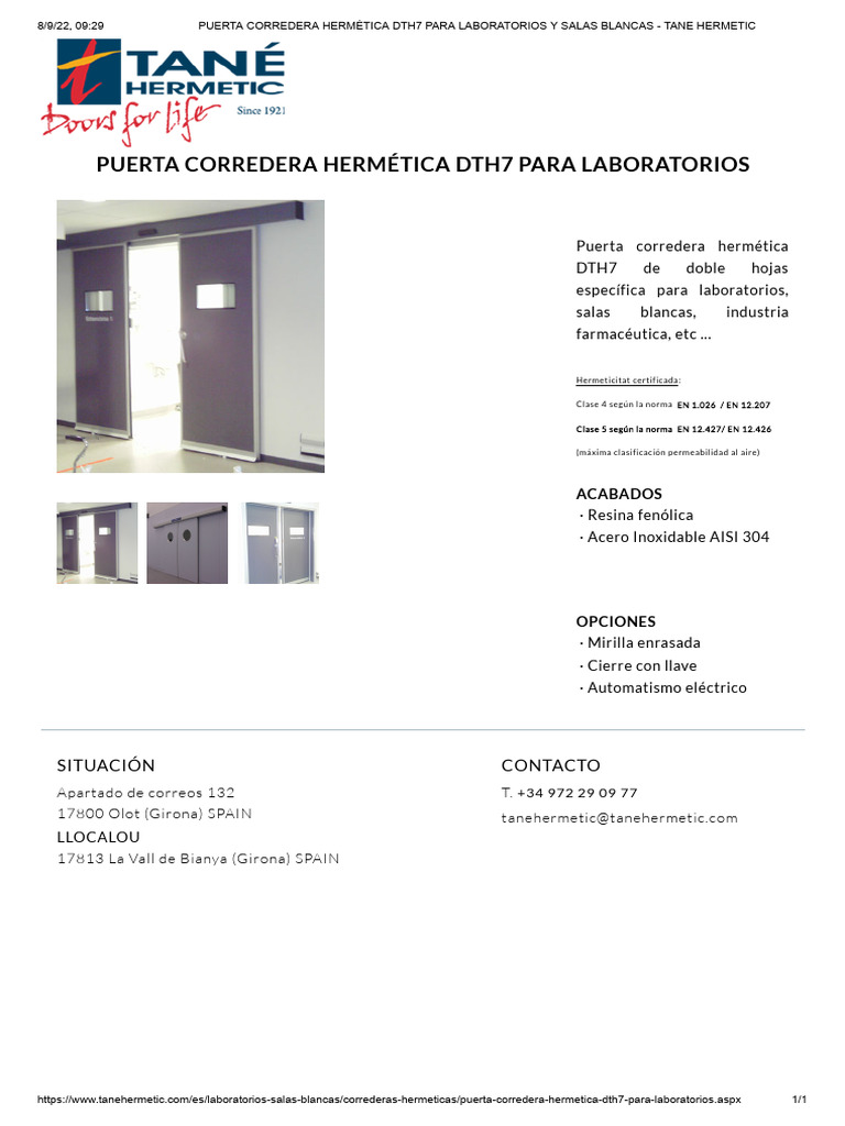 Puerta Corredera Hermética DTH7 para Laboratorios y Salas Blancas ...