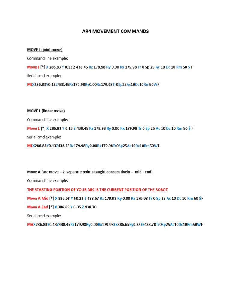 Ar4 Movement Commands | PDF | Arduino | Computer Science
