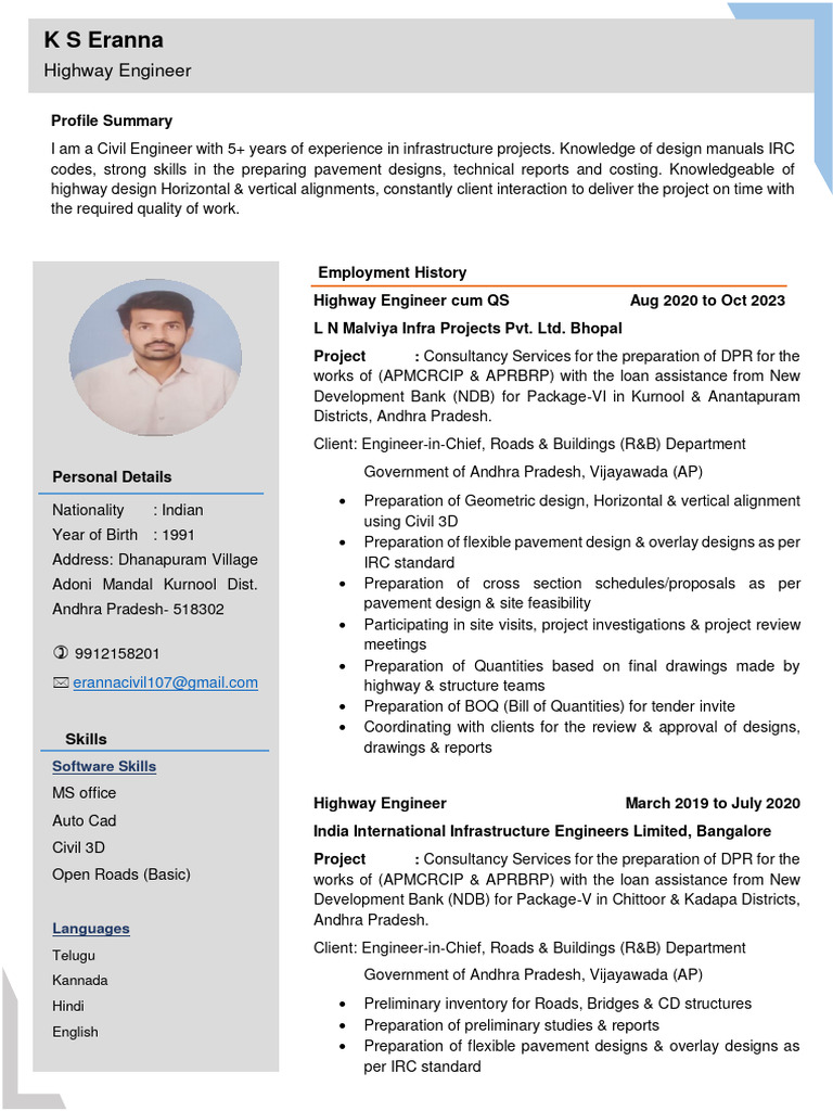 KS Eranna - HE - CV | PDF | Engineering