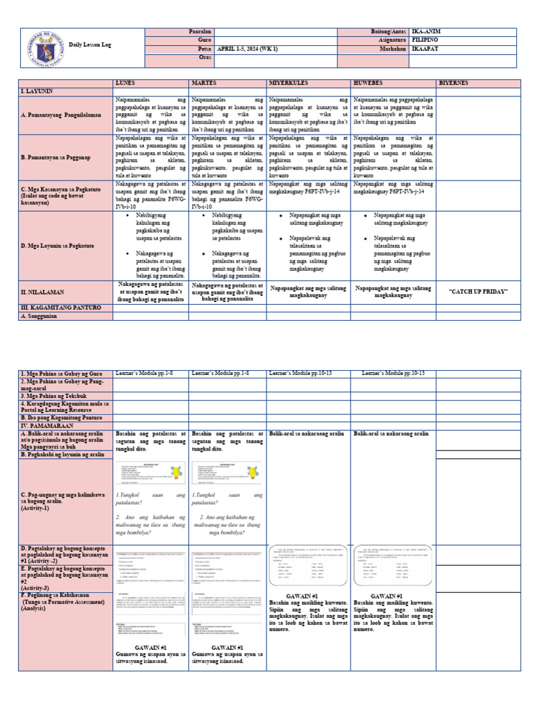 GR-6-DLL-FILIPINO-WK-1-QTR-4 | PDF