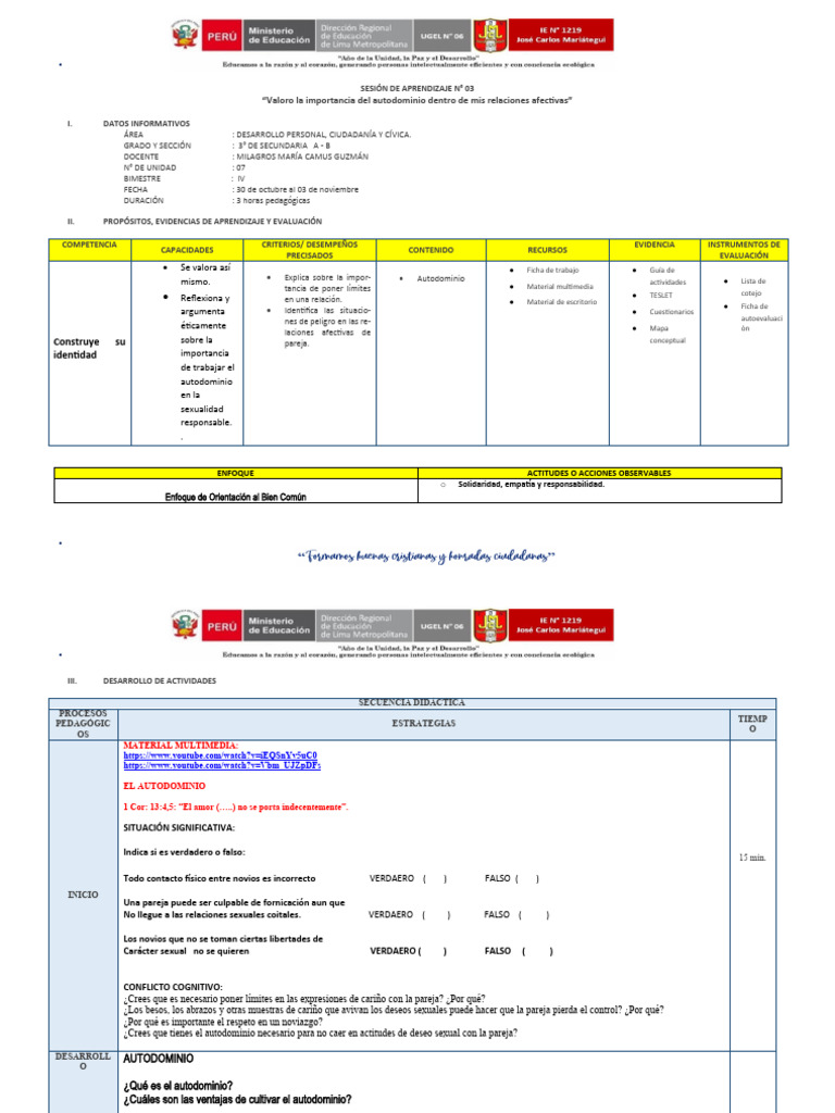 Sesión de Aprendizaje 03 DPCC U7 JCM | PDF | Evaluación | Aprendizaje