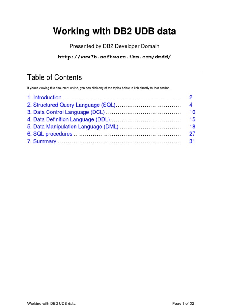 Working With DB2 UDB Data | Download Free PDF | Sql | Ibm Db2